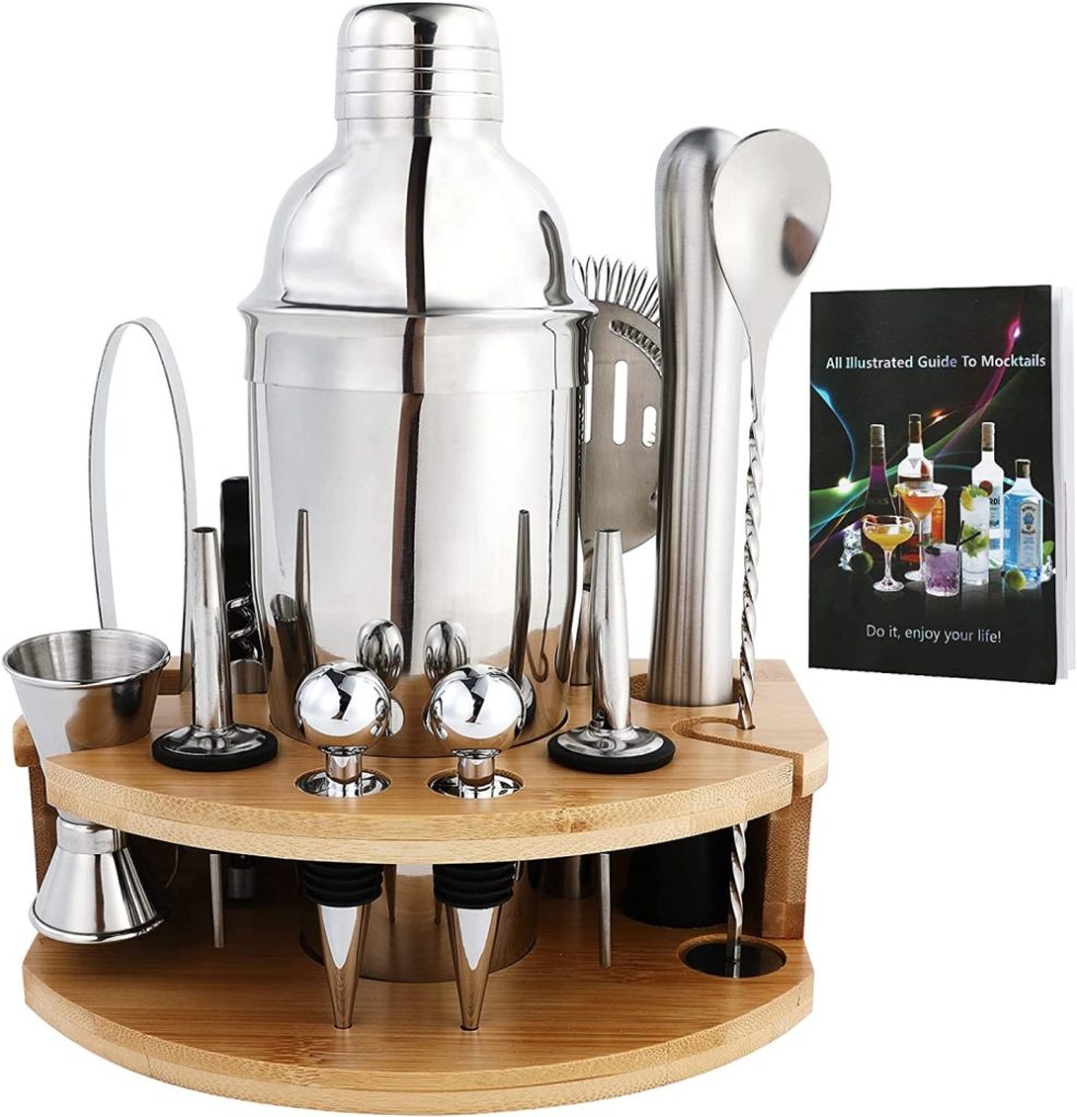 12 Piece Stainless Steel Bartender Kit with Bamboo Stand & Cocktail ...