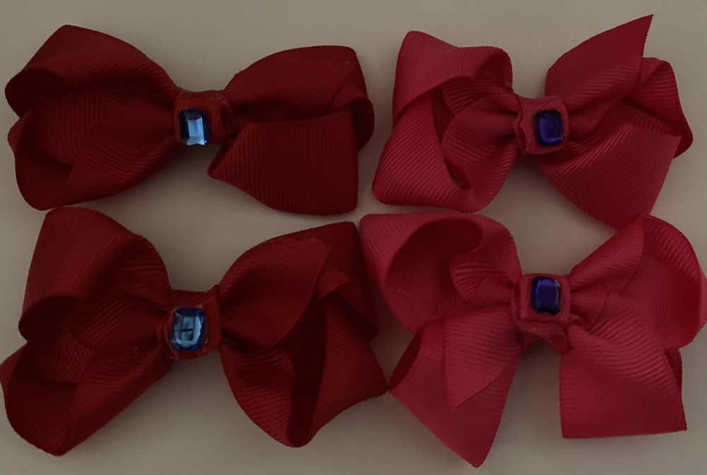 4- Piece Assorted Color 2" Bows W/Little Rhinestone In the Center ...